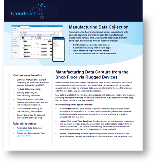 MYOB Acumatica Manufacturing Data Collection Datasheet